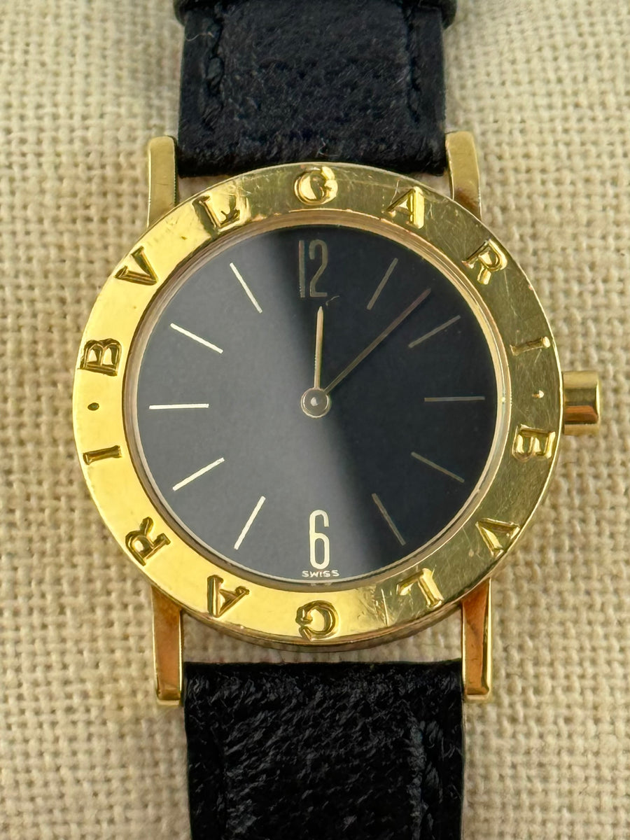 Bvlgari 18K Yellow Gold Watch Quartz Black Leather Band ...